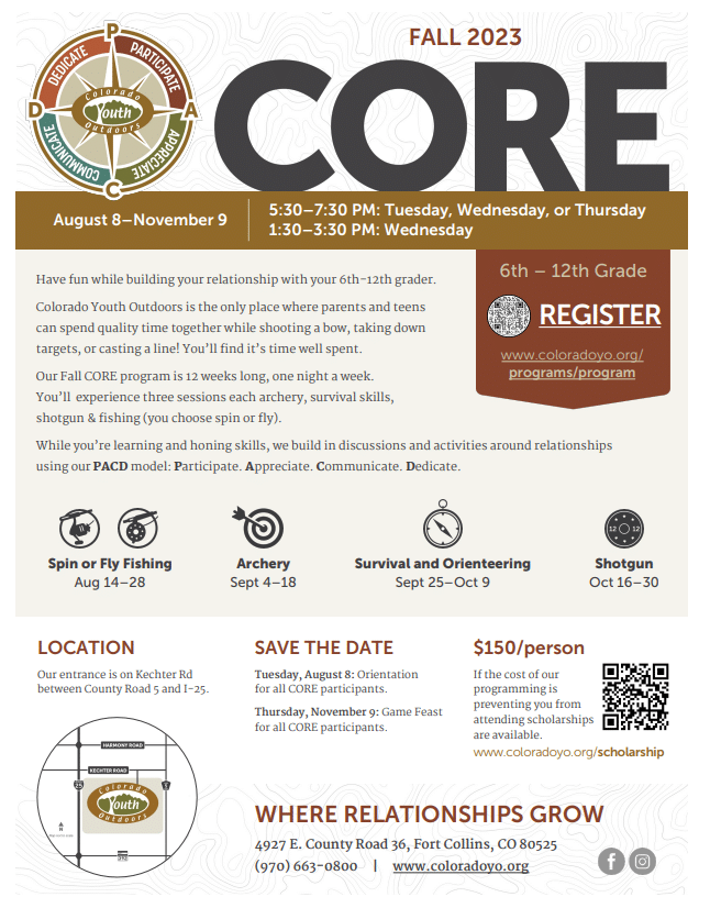 Fall CORE 2023 Scholarship - Colorado Youth Outdoors